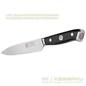 KESSAKU Utility Knife - 5 inch - Dynasty Series - Razor Sharp Kitchen Knife - Forged ThyssenKrupp German High Carbon Stainless Steel - G10 Garolite Handle with Blade Guard