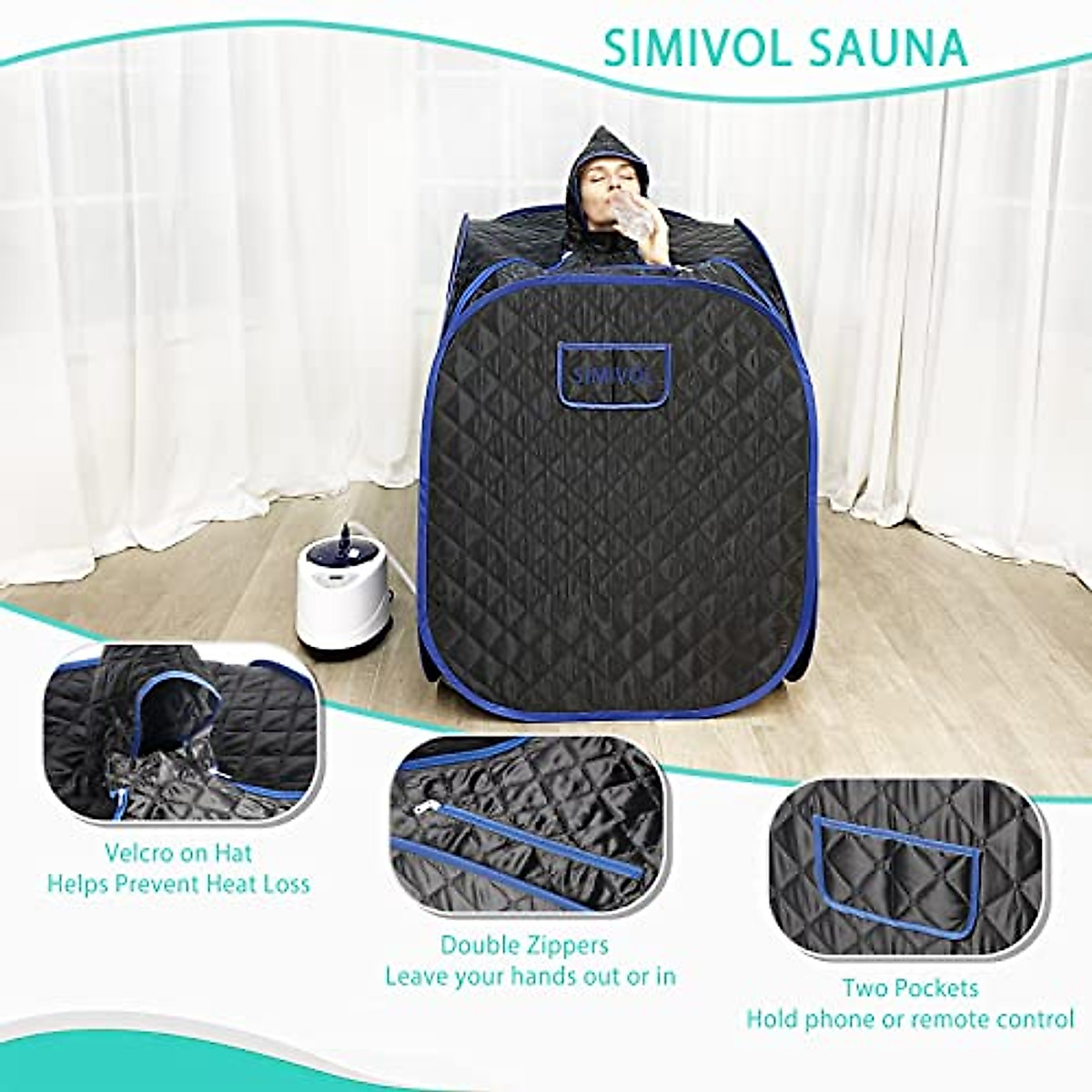 Simivol Portable Steam Sauna for Home Spa, Personal Steam Sauna Tent Indoor with Steamer, 1 Person Steam Room with Foldable Chair& Remote Control(Black)
