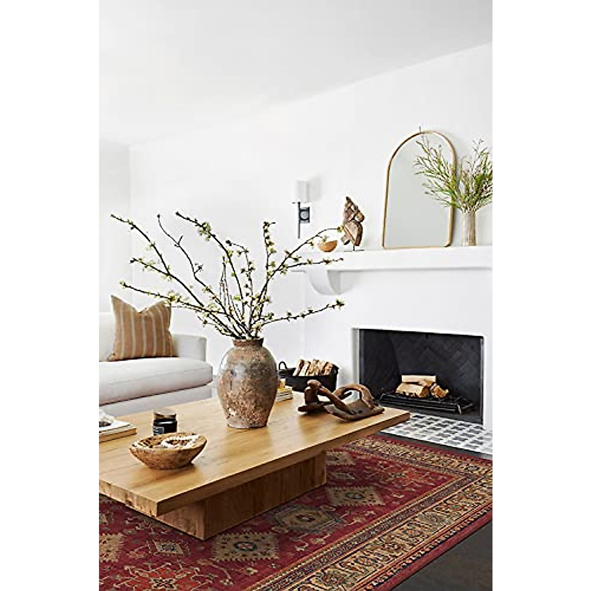 RUGGABLE Cambria Washable Rug - Perfect Vintage Area Rug for Living Room Bedroom Kitchen - Pet & Child Friendly - Stain & Water Resistant - Ruby 3'x5' (Standard Pad)