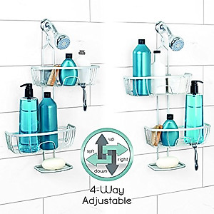 Zenna Home NeverRust Aluminum Adjustable Hanging Shower Caddy, Satin Chrome