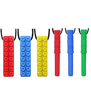 GNAWRISHING Chew Necklace 6-Pieces Perfect for Autistic, ADHD, SPD, Oral Motor Children, Kids, Boys, and Girls (Tough, Long-Lasting)