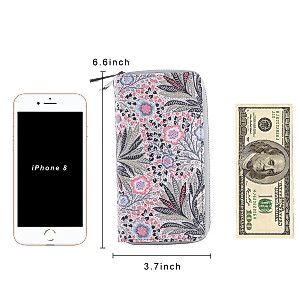 HAWEE Double Zipper Wallet for Woman Clutch Purse with Cell Phone Pocket for Smart Phone/Card/Coin/Cash, Fissidens Flower