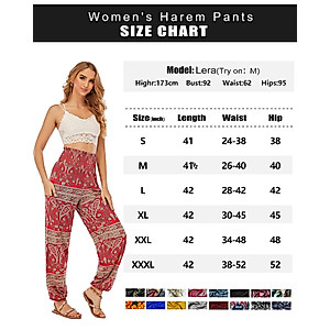 QIANXIZHAN Women's Harem Pants, High Waist Yoga Boho Trousers with Pockets Burgundy Red S