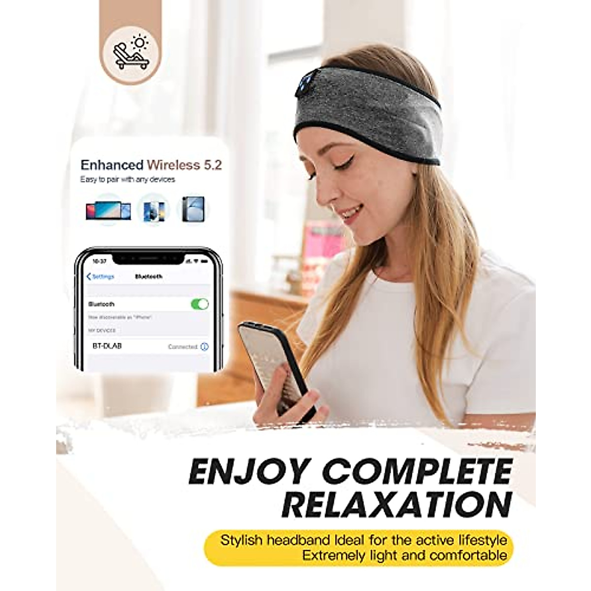 Perytong Sleep Headphones, Cozy Bluetooth Headphone Headband,Noise Cancelling Headphones for Sleeping, Headphone Band Built in Speakers Perfect for Side Sleepers,Workout,Running,Yoga,Travel,Insomnia