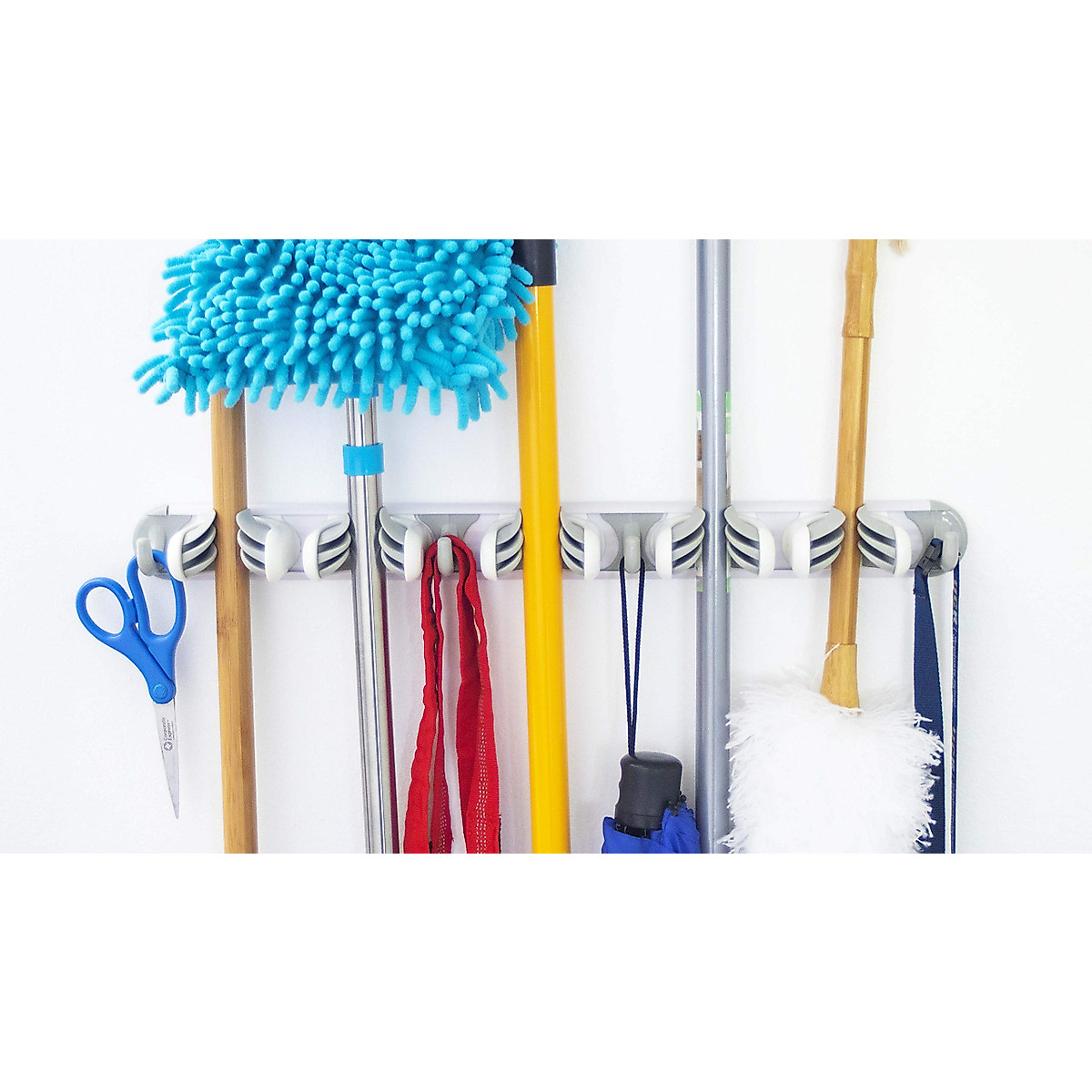 Grip & Store Broom Holder 5 Position, Easy Way to Organize, Organized Laundry Room, Easily Store Tools and More, Strong Grip Technology, Gray
