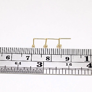 1.5mm Round Cz Gemstne 22 Gauge 9K Solid Yellow Gold L-Shaped Jeweled Nose Stud Piercing Jewelry