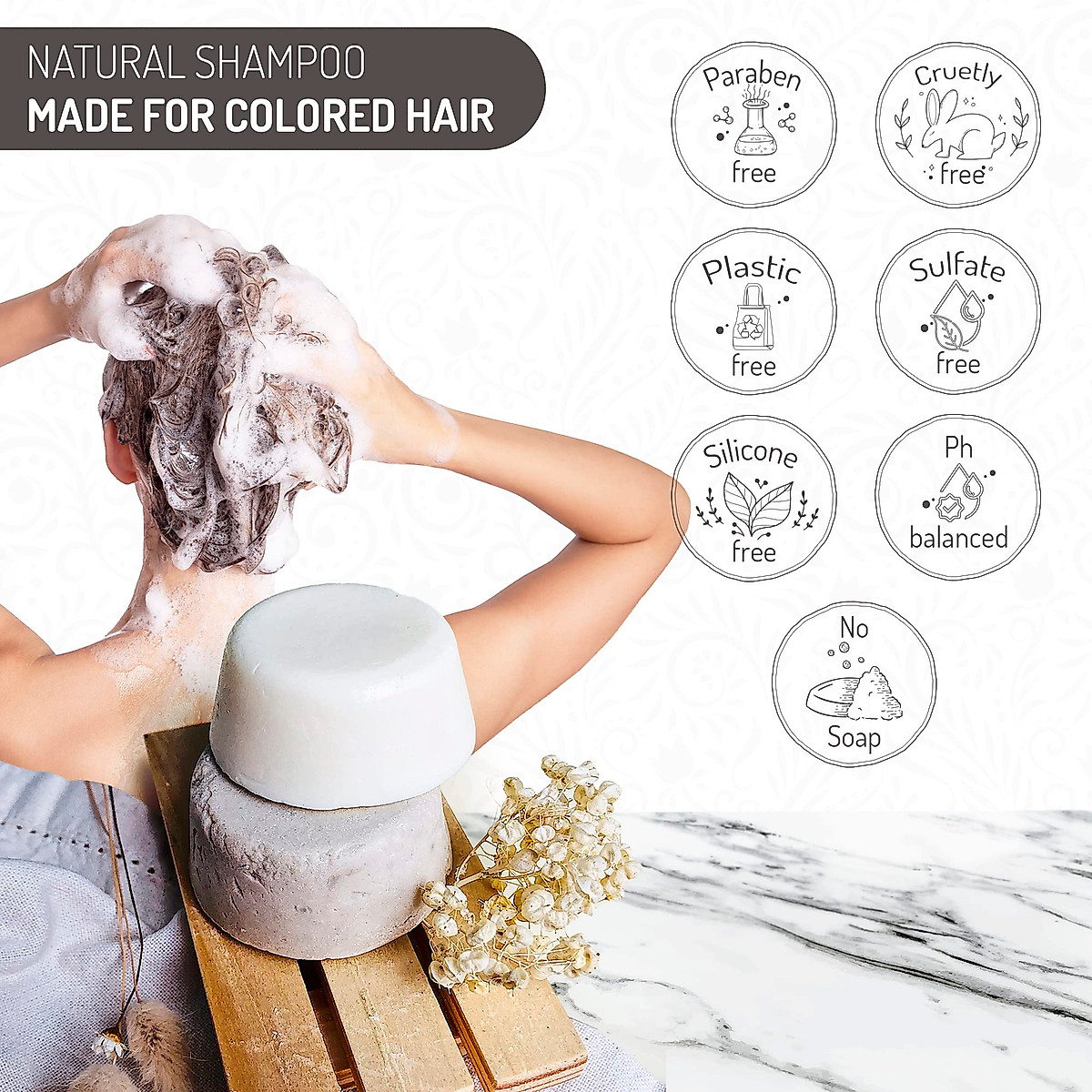 Ruh Natural Shampoo Bar for Oily Hair, Handmade Sulfate Free Shampoo Bars with Bentonite Clay and Gardenia Sent, Vegan and Zero-Waste Eco-Friendly, Silver (1ct)