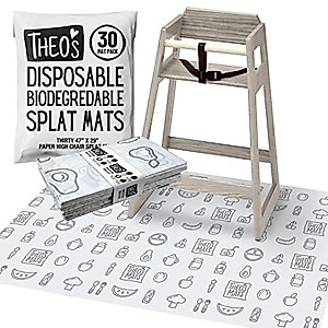 30 Pack | Disposable Splat Mats | Biodegradable + Compostable | THEO'S MATS | Under Highchair Splat Mat for Floor | Baby Led Weaning Supplies | (THEO001)