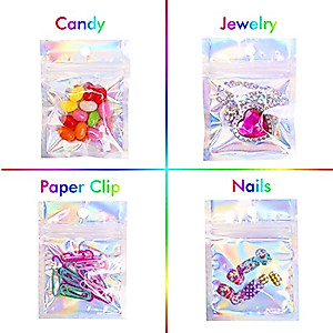 QTOP 100 Pieces Mylar Bags Holographic Packaging Bags, Foil Pouch Ziplock Bags for Food Storage and Lipgloss, Jewelry, Eyelash Packaging (3 X 4 inches)