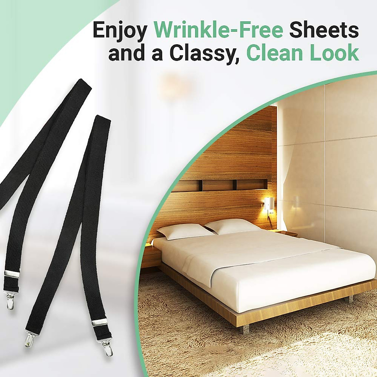 Hold’Em Bed Sheet Fastener Suspenders - Heavy Duty USA Made, Adjustable,Straight or Crisscross Keep Sheet SNUG Without Slipping Sheet Strap Holder Clips-2 pc. Adjustable White 2 Set