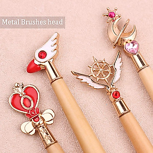 Bamboo Handle Makeup Brush Tool Sailor Moon/Cardcaptor Sakura Makeup Brushes Metal Brush Head Pink Soft Hair Pinceaux Maquillage (Moon)