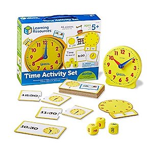 Learning Resources Time Activity Set - 41 Pieces, Ages 5+ Teaching Clocks for Kids, Telling Time, Homeschool Supplies, Kindergartner Learning Activities