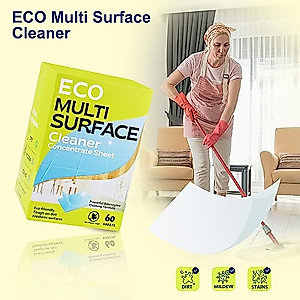 JSENA Floor Cleaner Sheets，60 Loads Multi Effect Floor Cleaning Slice, Mopping concentrated Floor Cleaning Sheets for Mopping Concentrated Multi-Surface Cleaner ,Non Stubborn Stains, Daily Cleaning，Easy Use, for RV, Space Saving, Mild Scent