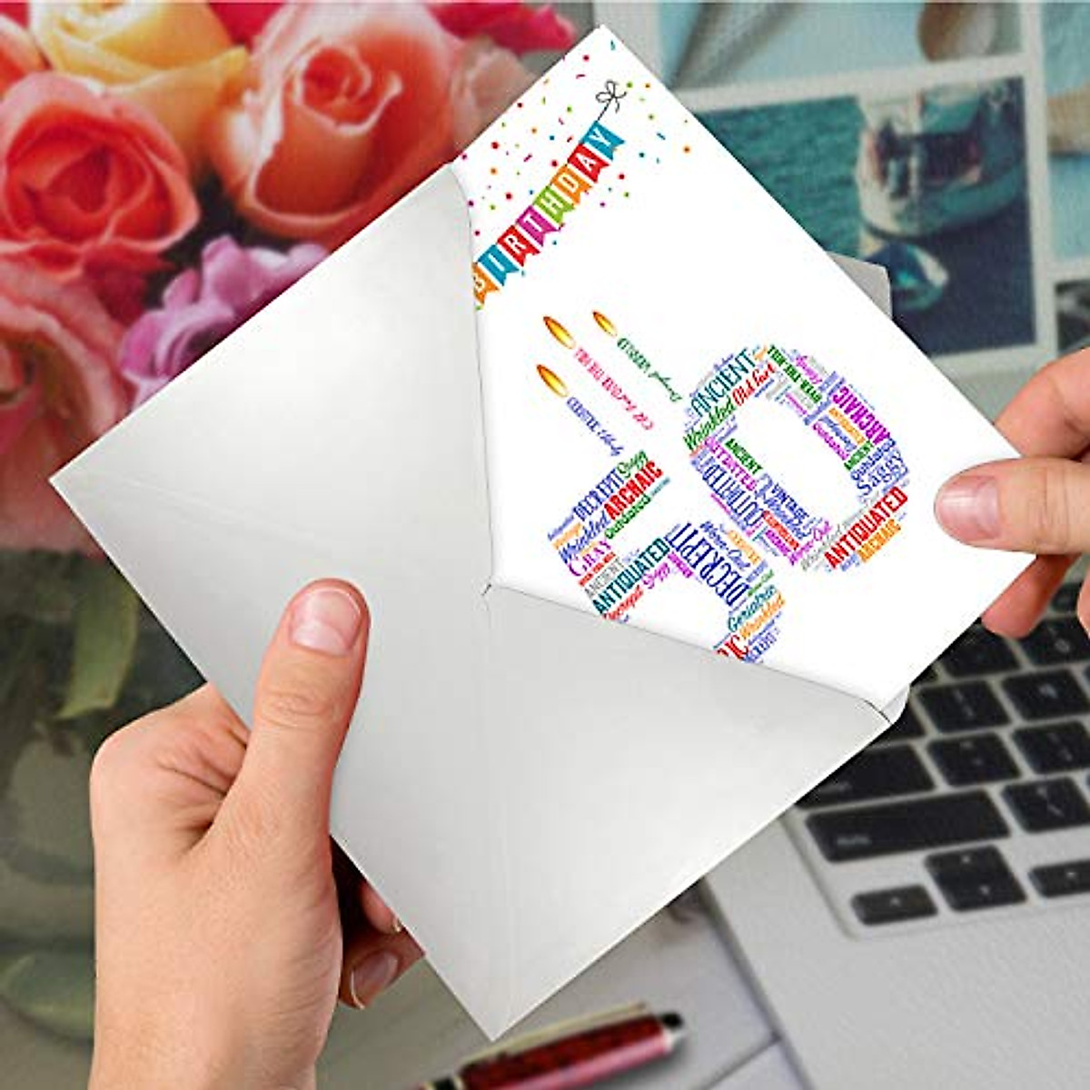 NobleWorks - 50th Funny Card for Birthday - Milestone Bday of 50 Years, Celebrate and Congrats Notecard with Envelope - Word Cloud 50 C3249MBG