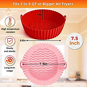 2 Pack Air Fryer Silicone Pots, 7.5 '' 3 to 6 QT Round Reusable Air Fryer Silicone Liner Bowl Basket Tray Accessories for COSORI Instant Vortex Ninja Nuwave Chefman Ultrean GoWISE Power XL Air Fryer