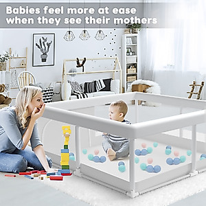 Baby Playpen Baby Playard, Playpen for Babies and Toddlers with Gate, 51x51" Small Baby Fence, Sturdy Safety Playpen, Indoor & Outdoor Kids Activity Center (with Anti-Slip Base) Silver Gray