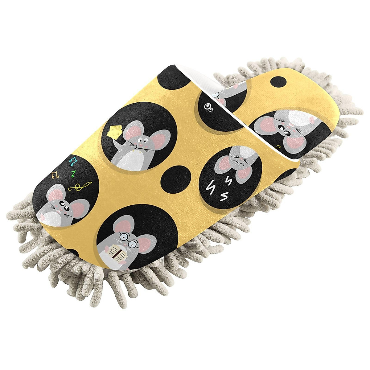 FLildon Microfiber Cleaning Slippers Cute Cake Mouse Washable Mop Shoes Slipper for Men/Women House Floor Dust Cleaner, Size L