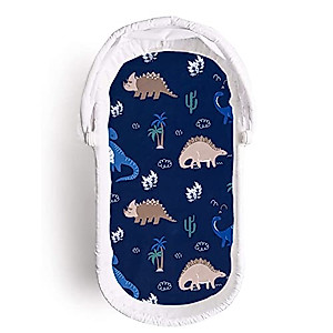 JAROSY Ultra Soft Baby Bassinet Sheets 3 Pack, Silky Skin-Friendly Cradle Sheets for Boys, 5'' Deep Pocket Fit Various Shaped Cradle and Bassinet Mattress, Dinosuars & Elephant & Grey