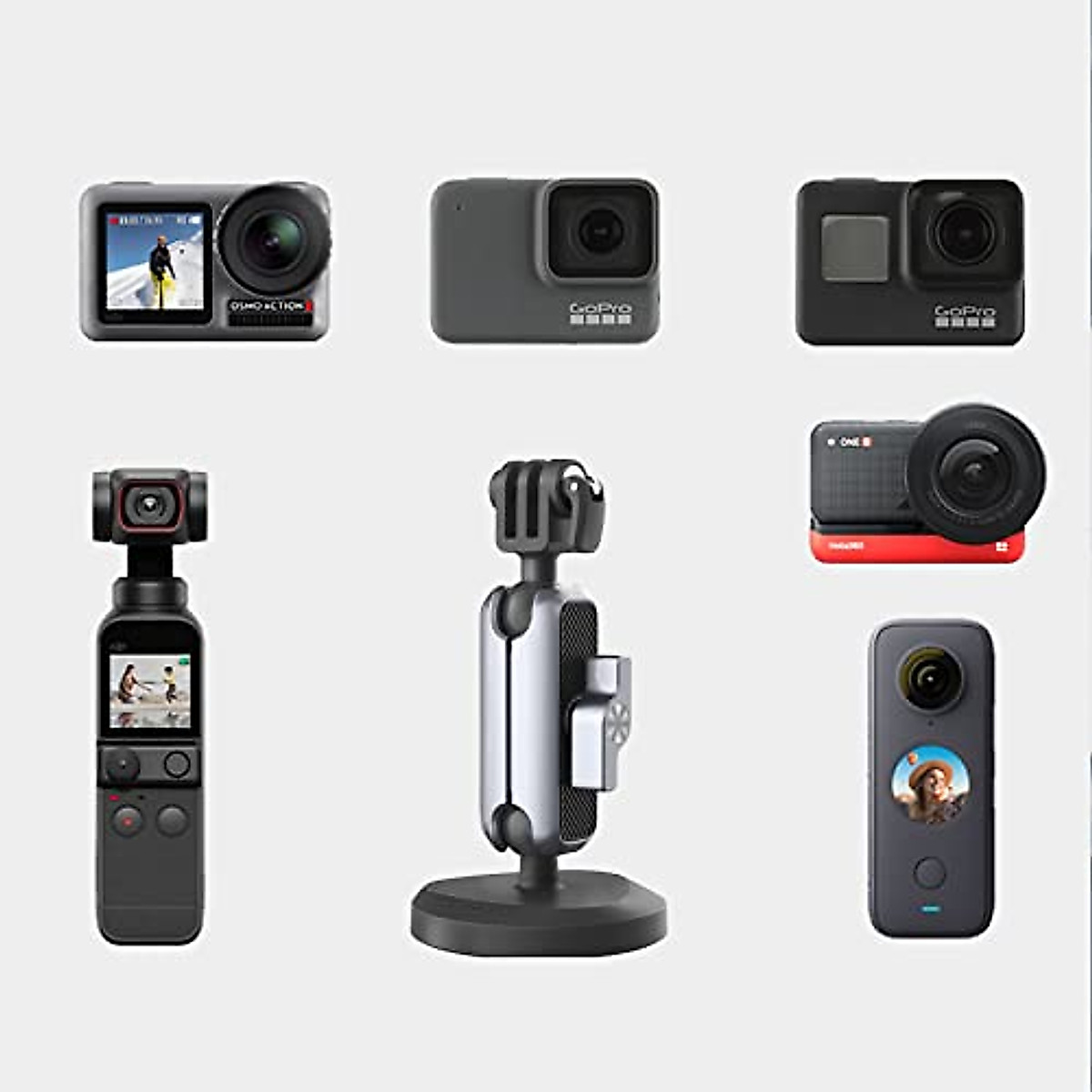 Magnetic Camera Mount, with 1/4"-20 Standard Thread Adapter, Perfect Compatible for Gopro 11/10/9/8/7/6/5/4, DJI OSMO Action 3, 2, Pocket 2, Insta360 ONE RS, R, ONE X3, X2, Double Ball Head Mechanism