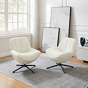 Art Leon Modern Swivel Accent Chair, Fabric upholstered Lounge Chair, Single Sofa Chair with Metal Legs, Comfy Reading Chair for Living Room Bedroom, Off White
