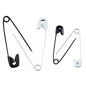 SINGER 00296 Black and White Safety Pins, Assorted Sizes, 25-Count