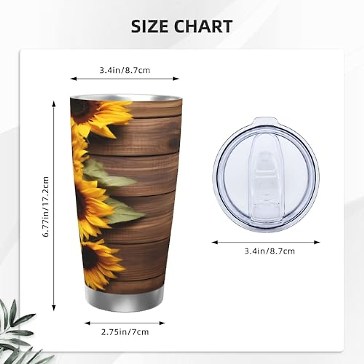 AYCZN Sunflower Wood Board 20 OZ Tumbler Stainless Steel Travel Coffee Mug, Vintage Insulated Water Bottle with Lid and 2 StrawsLeakproof Thermal Cup