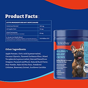 YoYoBay Dog Allergy Relief Chews - Immune Support & Itch Relief with Colostrum, Astragalus Root, 6-Strain Gut Health Blend - Duck & Pear Flavor, 360g