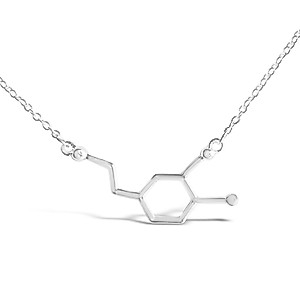 Dopamine Molecule Necklace For A Good Start Of The New Year, Ideal For Chemistry Gifts, Biology Gifts, Psychology Gifts In Science Jewelry (Silver Tone)
