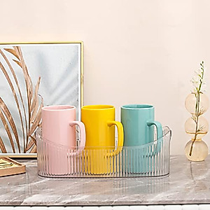 Yesesion Plastic Storage Organizer Basket with Handle, Bathroom Decor Holder for Cup, Beauty Products, Skincare, Perfume, Shower Caddy, Large Box for Toilet, Kitchen, Shelf, Cabinet, Vanity (Clear)