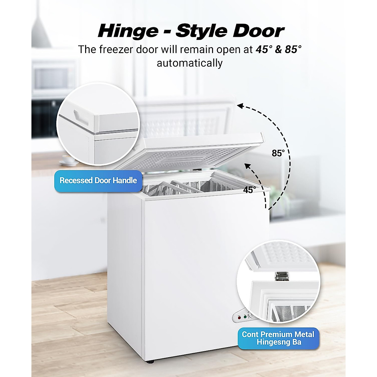 Mini Chest Freezer 3.5 Cu.Ft, Small Top Door Deep Freezer with 7 Adjustable Temperature, Removable Basket, Low Noise for Home, Apartment, Open Garage, Kitchen White