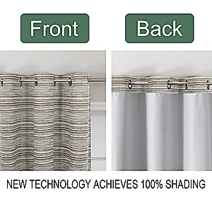 OWENIE 100% Blackout Curtain 2 Panels Set 63 Inches Long, Thermal Insulated Warm Linen Blend Grommet Blackout Window Treatment, Printed Striped Window Curtains for Bedroom, 42" Wx63 L