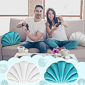 2 Pcs Seashell Pillow Soft Shell Pillow Seashell Shaped Accent Throw Pillows Cute Decorative Pillow Cushion for Couch Bed Sofa Living Room Bedroom Room Decor, White, Light Blue, 15.8 x 9.8 Inch