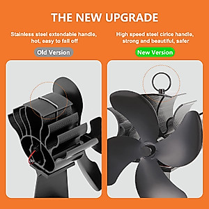 DOMAS 4-Blade Heat Powered Stove Fan for Wood / Log Burner/Fireplace increases 80% more warm air than 2 blade fan