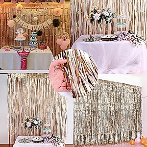 Dazzle Bright 4 Pack Backdrop Curtain, 3FT x 8FT Metallic Tinsel Foil Fringe Curtains Photo Booth Background for Baby Shower Party Birthday Wedding Engagement Bridal Shower (Champagne Gold)