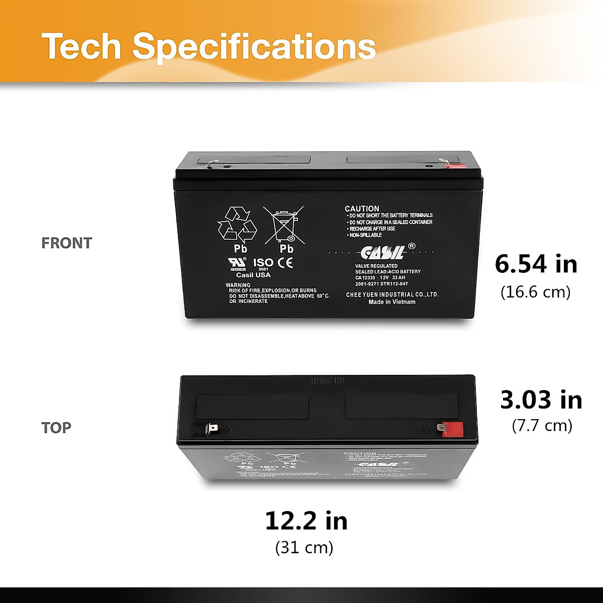 Casil 12V 33Ah Replacement Battery Compatible with Simplex 2081-9271 Fire Alarm Control Panel 2 Pack