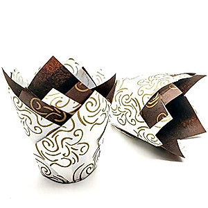 Tulip Cupcake Liners,100 pieces Cupcake Paper Muffin Cups with Gold Print for Baking, Perfect for Festive Occasion(Packaging Upgrade)