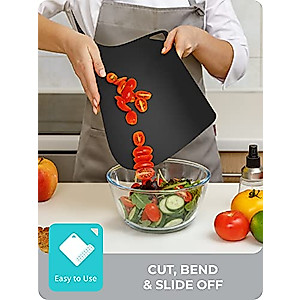 VOMAN Flexible Cutting Boards for Kitchen, Set of 3 | BPA-Free Cutting Mats for Cooking, Cutting Board Mats, Non Slip Cutting Sheets, Plastic Cutting Board Set (Black Black Black)