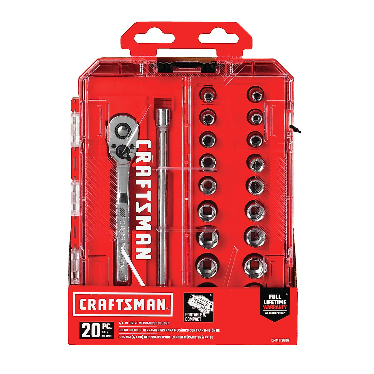 CRAFTSMAN Socket Set, SAE/Metric, 1/4" Drive, 20Piece (CMMT12008)