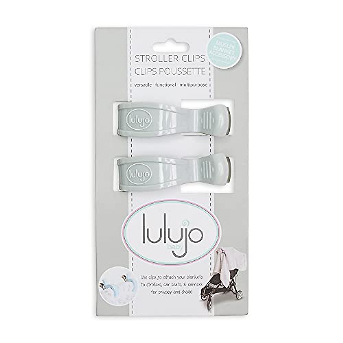 lulujo Baby 2-Piece Stroller Clips, Grey