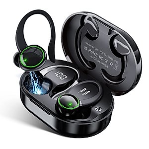 for OnePlus Nord N300 5G Wireless Earbuds Bluetooth Headphones 48hrs Play Back Sport Earphones with LED Display Over-Ear Buds with Earhooks Built-in Mic - Black