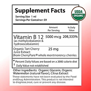 LIQUIDHEALTH Methyl Vitamin B12 Organic Liquid Pure Drops, Methylcobalamin Energy Boost, Focus Improve Memory, Natural Metabolism Vegan Safe Sublingual Hydroxocobalamin, 2 Fl Oz