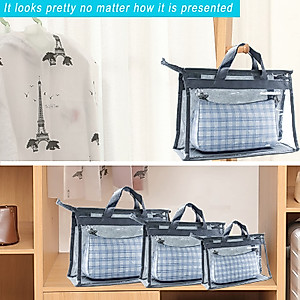 9Pcs Clear Handbag Storage Dust Cover Organizer Bags, Transparent Dustproof Purse Protector Storage Bag with Zipper Handles for Closet Shelf-3 Sizes (Grey)