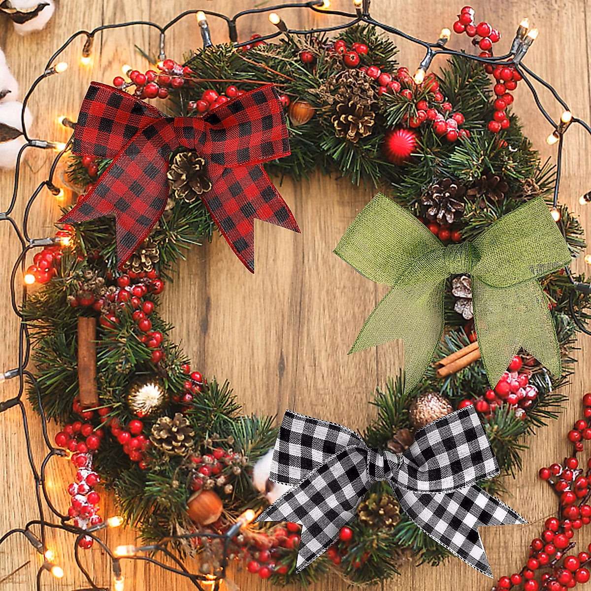 6 Rolls Wired Christmas Ribbon 30 Yards 2-1/2'' Wired Edge Burlap Ribbons for Christmas Thanksgiving DIY Gift Wrapping Wedding Floral Bows Crafts