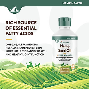 NaturVet Hemp Seed Oil Krill and Salmon, 16 oz. Liquid, Made in The USA