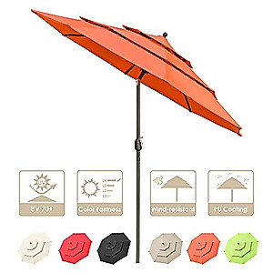 Yescom 9' Aluminum 3 Tier Wind Resistant UV70+ Outdoor Patio Umbrella Push Tilt Crank Pool Yard Garden Deck Table Orange