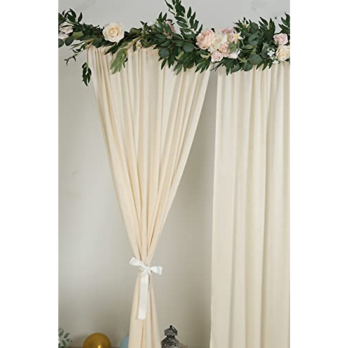 Cytdkve 2 Panels 4.8 Feet x 10 Feet Butter Cream Velvet-Like Wedding Backdrop Curtain Drapes, Silky Soft Window Curtains Panels for Wedding Ceremony Birthday Party Decorations