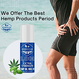 Advanced Aid: Extra Strength 2000mg Hemp Extract Roll On Menthol, Non-GMO Ultra-Pure Organic Made in The USA 90ml Read Description
