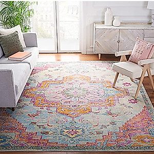 SAFAVIEH Crystal Collection Area Rug - 8' x 10', Light Blue & Fuchsia, Medallion Distressed Design, Non-Shedding & Easy Care, Ideal for High Traffic Areas in Living Room, Bedroom (CRS501B)
