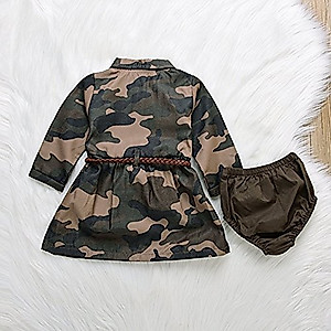 IWOKA Baby Girls Camo-Camouflage Long Sleeve Belt Skirts+ArmyGreen Shorts Set (Camouflage, 0-6Months)