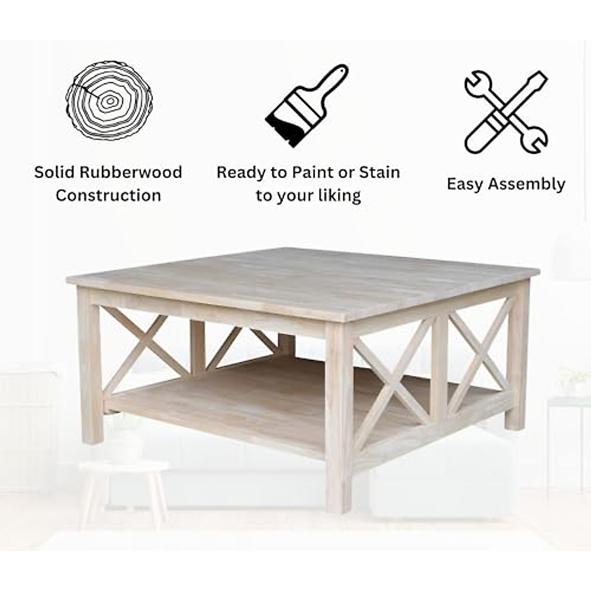 International Concepts Hampton Square Coffee Table, Unfinished